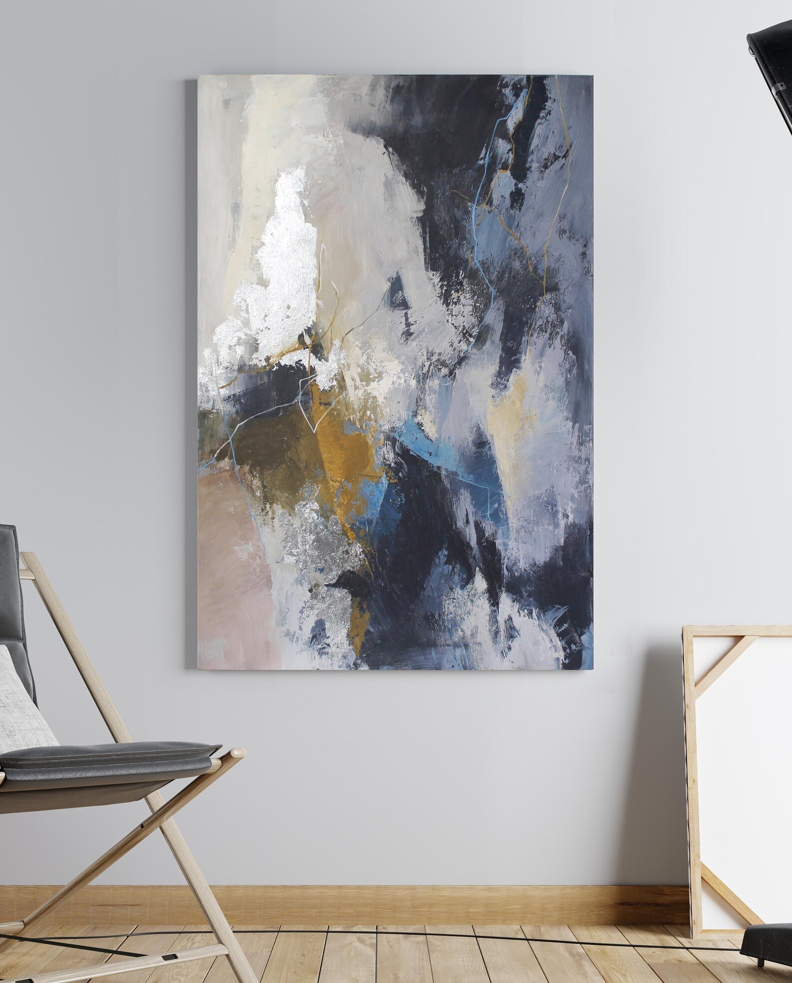 Navy Abstract Painting | Navy Abstract Canvas | Navy Wall Art Original ...