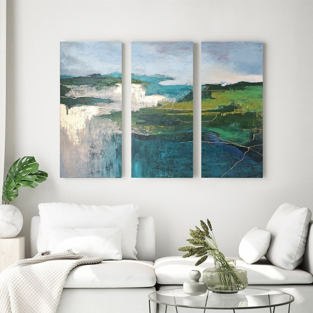 Green Abstract Triptych Wall Art Triptych Abstract Nature Triptych ...