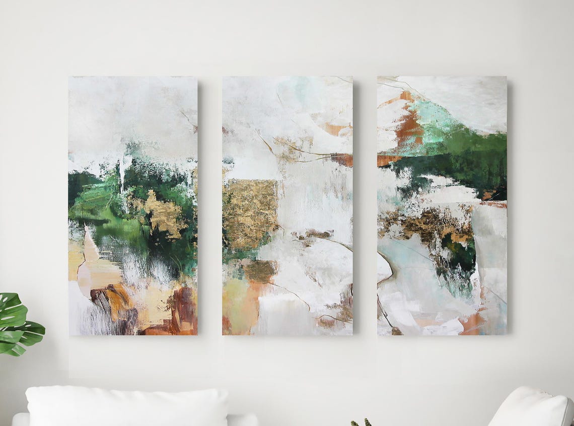 Green Abstract Painting | Triptych Wall Art Abstract | Abstract ...