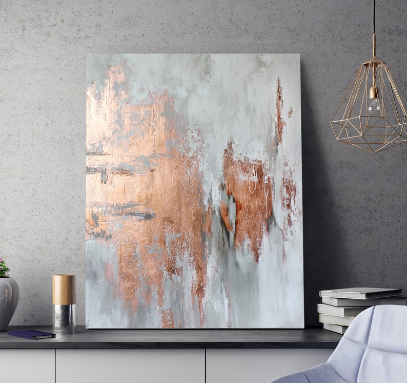 Copper Painting | White and Copper Wall Art | Copper Art | Copper ...