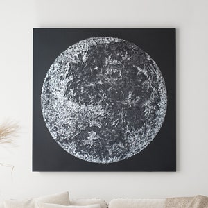 Moon Painting Full Moon Painting Large Texture Space Painting Silver ...