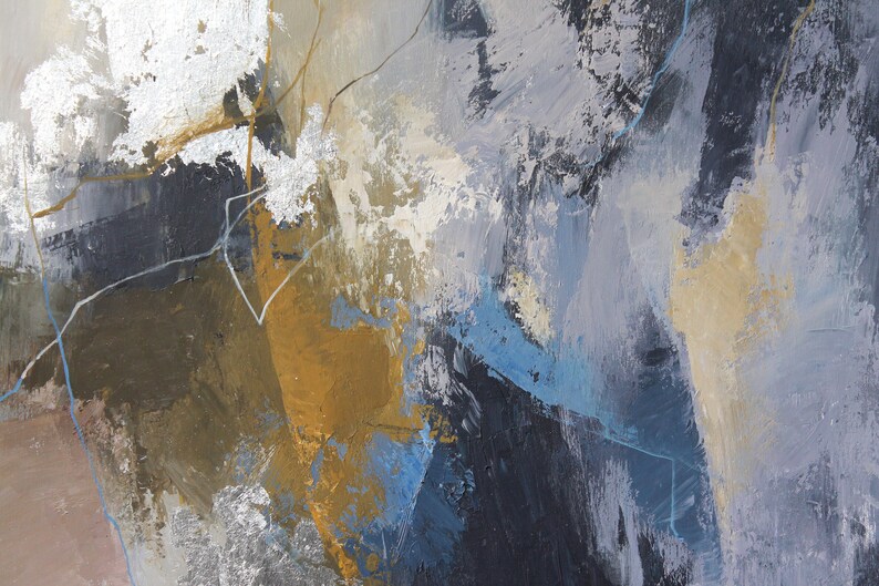 Navy Abstract Painting | Navy Abstract Canvas | Navy Wall Art Original ...