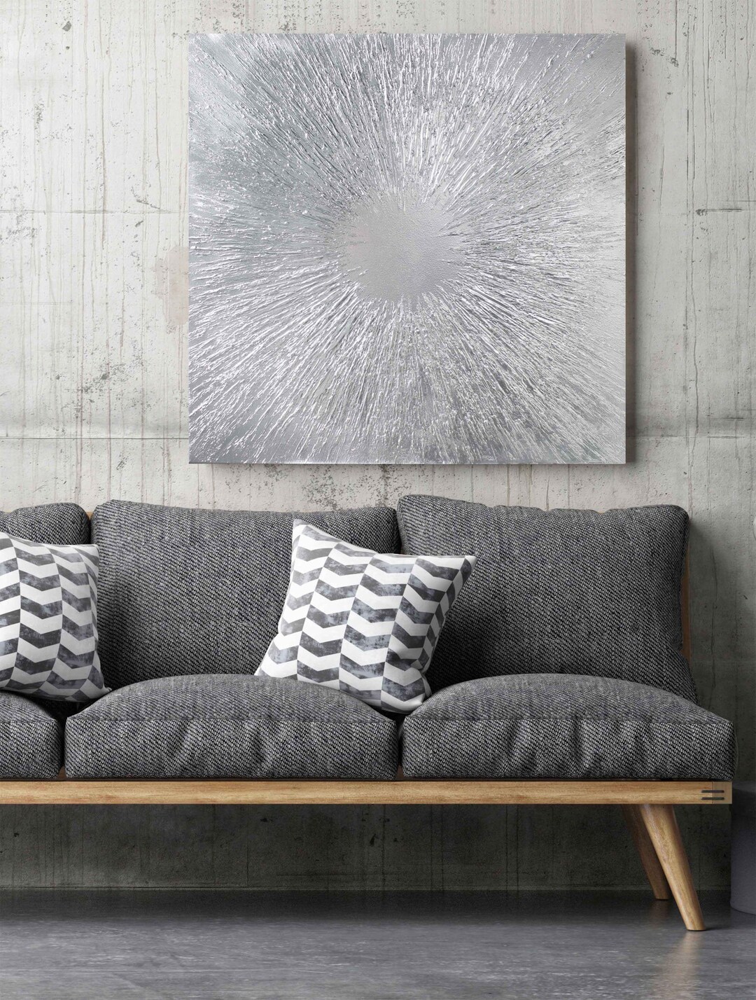 Silver Painting Canvas | Silver Wall Art | Silver Abstract Painting ...