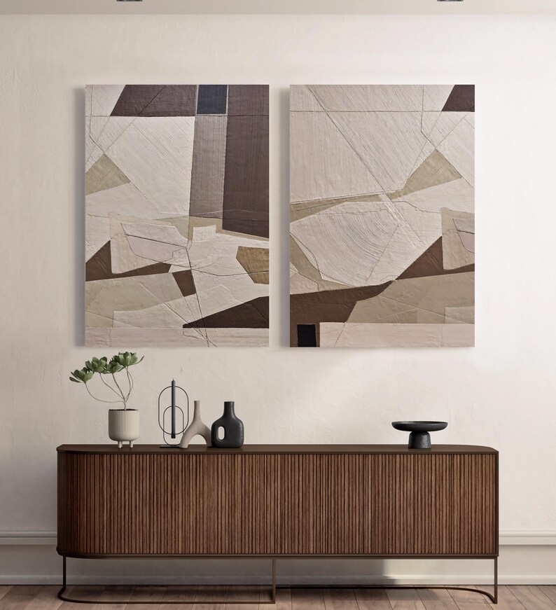 Beige Textured Abstract Painting | Textured Painting Set of 2 | Beige ...