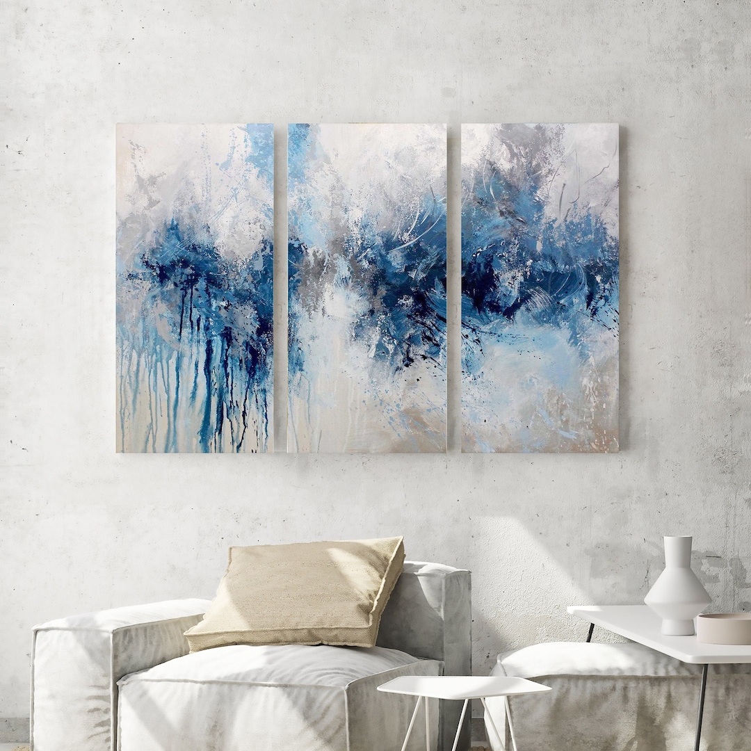 Blue Triptych Wall Art | Blue Wall Art | Triptych Blue Wall Art ...