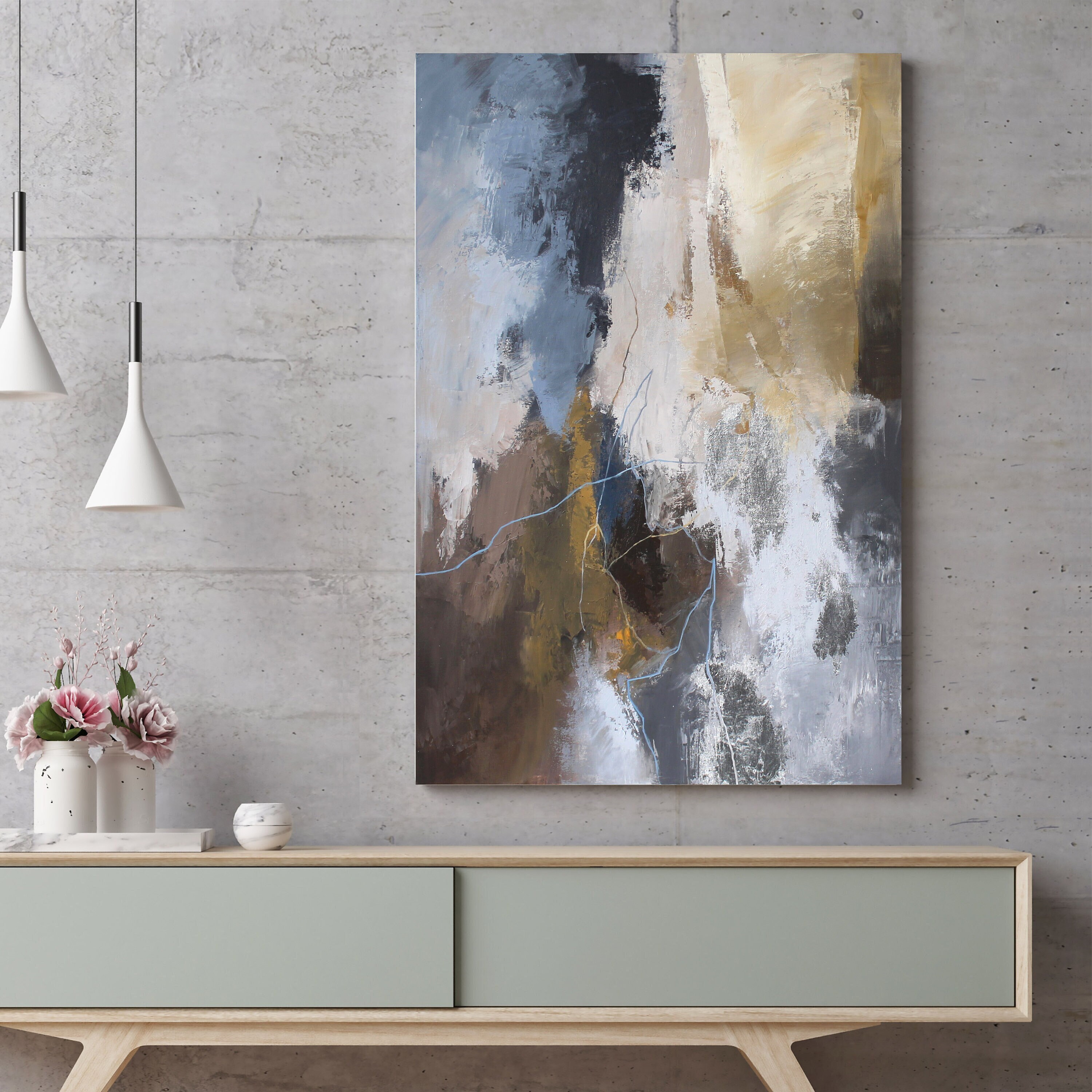 Navy Abstract Painting | Navy Abstract Canvas | Navy Wall Art Original ...