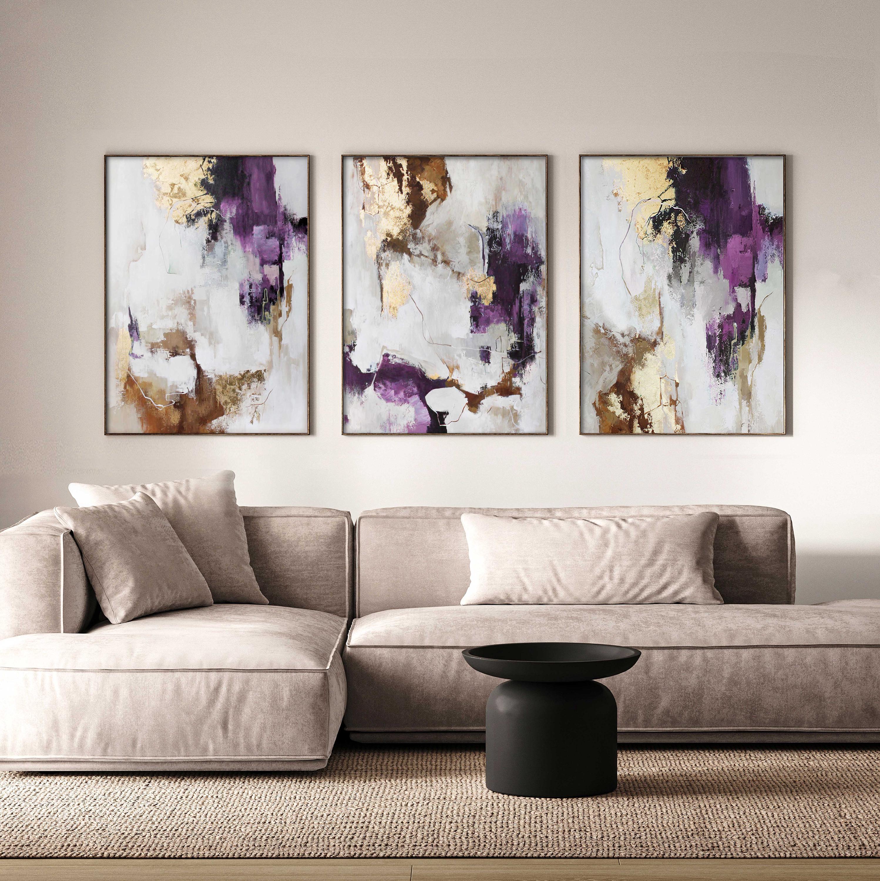 Purple Abstract Art | Purple Painting | Triptych Wall Art Abstract ...