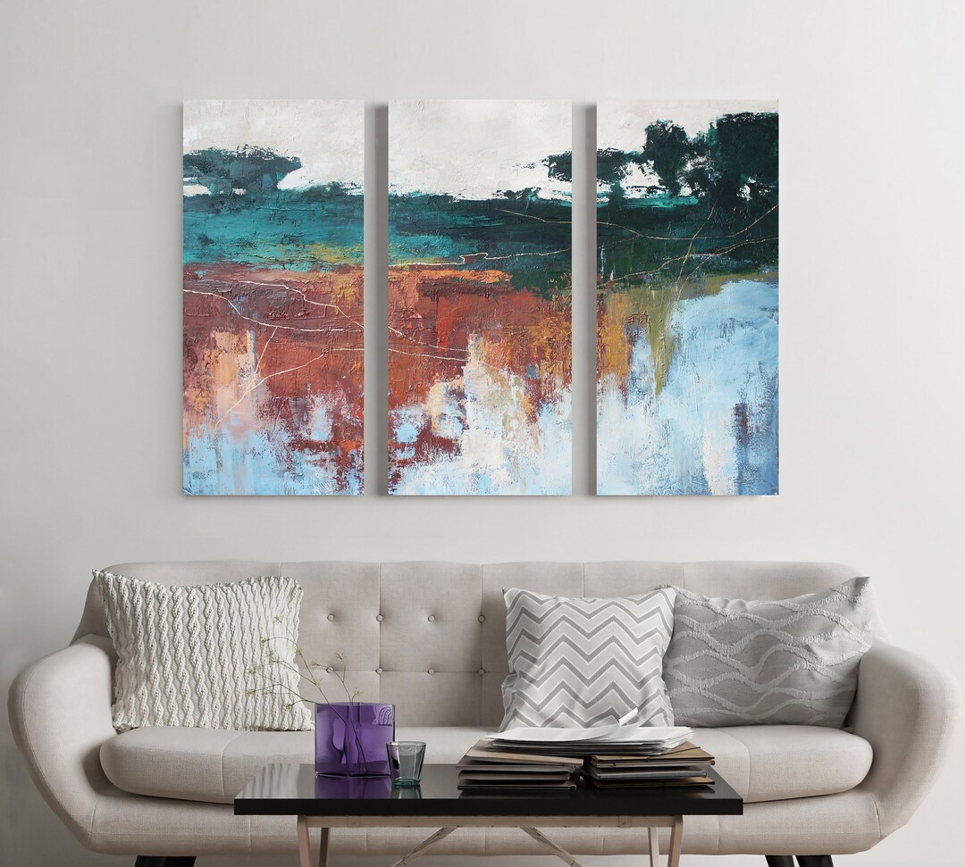 Painting Green Abstract Set of 3 Wall Art Abstract Nature | Abstract ...