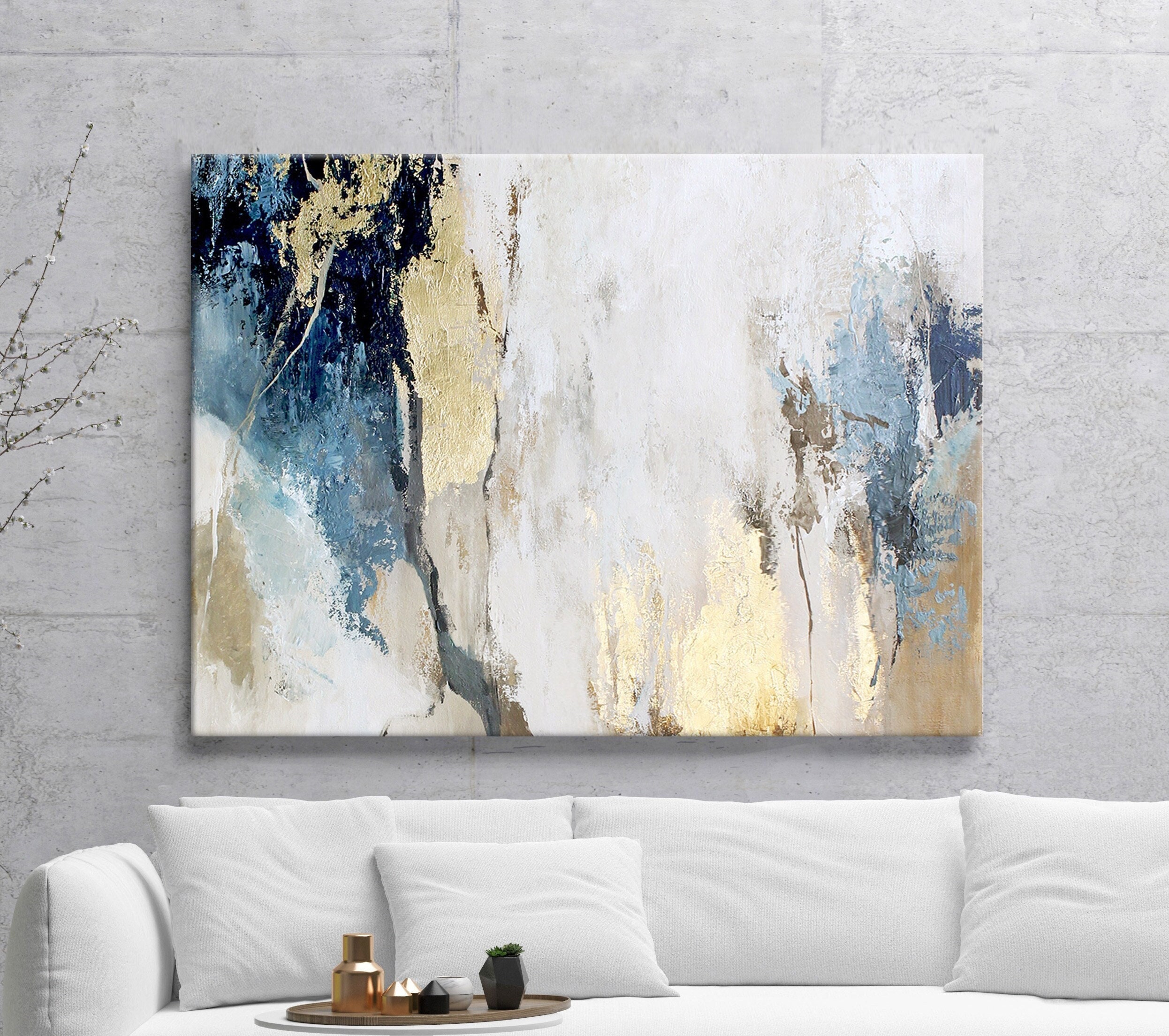 Print Blue Gold | Blue Gold Print| Blue Gold Abstract Print | Blue Wall ...