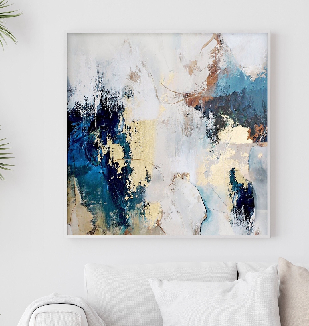 Blue and Gold Wall Art | Blue Abstract Wall Art | Blue and Gold ...