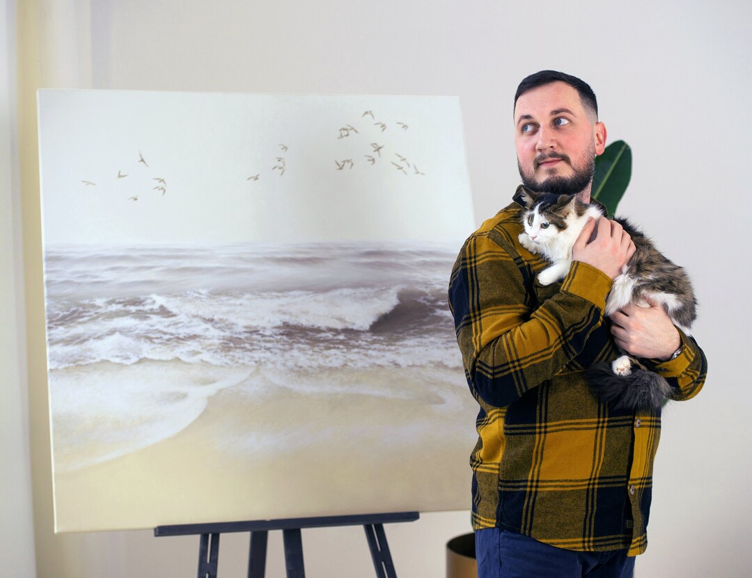 Beige Sea | Seascape Painting | Coast Painting Beige | Sea Beige Grey ...