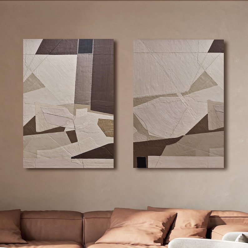 Beige Textured Abstract Painting | Textured Painting Set of 2 | Beige ...