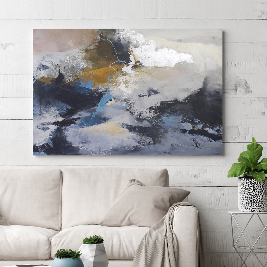 Navy Abstract Painting | Navy Abstract Canvas | Navy Wall Art Original ...