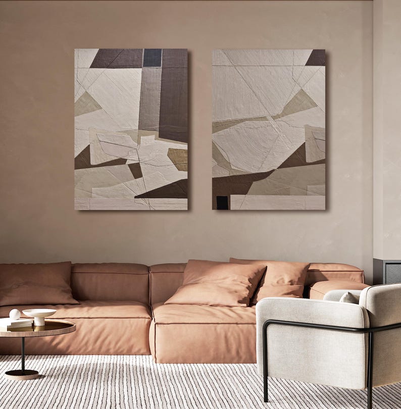 Beige Textured Abstract Painting | Textured Painting Set of 2 | Beige ...
