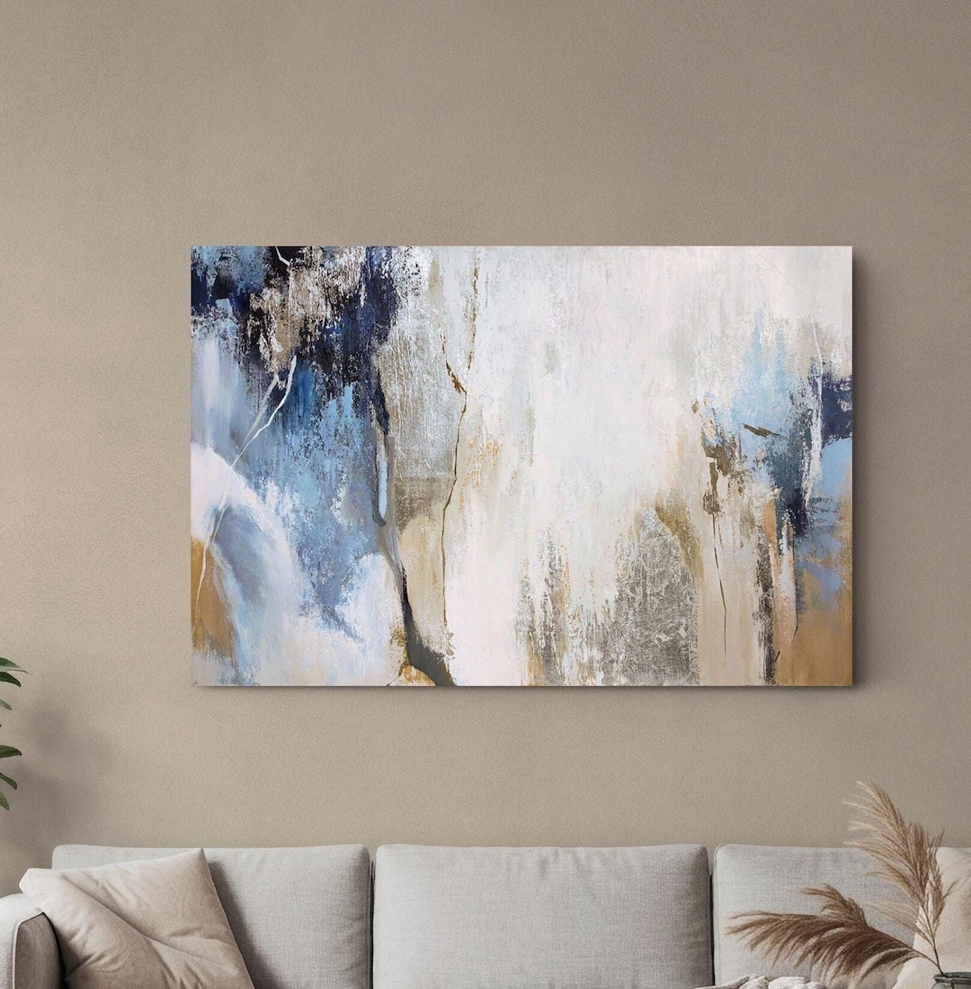 Blue and Silver Wall Art | Painting Over Bed Abstract Blue and Silver ...