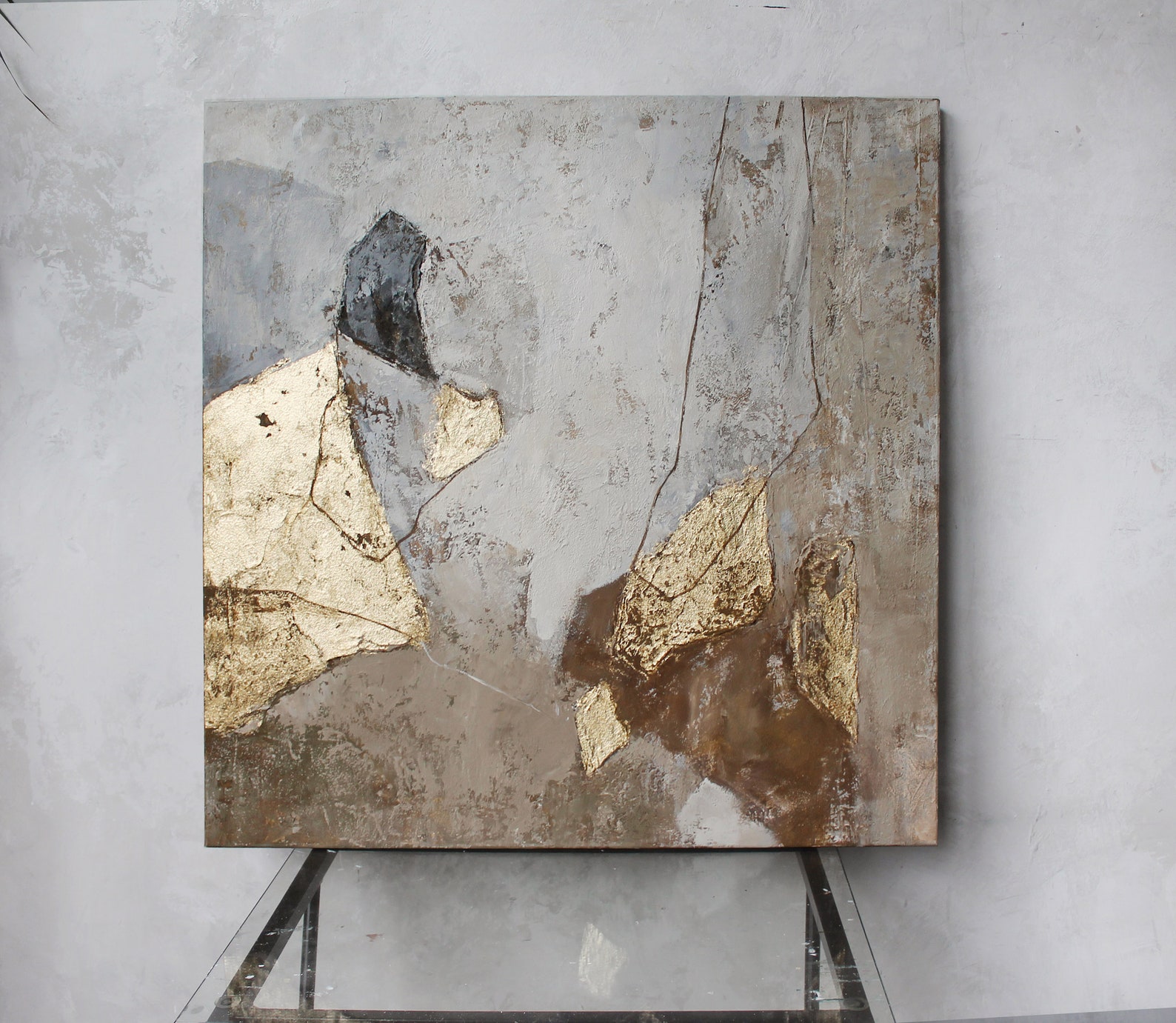 Beige Gold Abstract Painting | Cream Gold Grey Abstract Art | Large ...