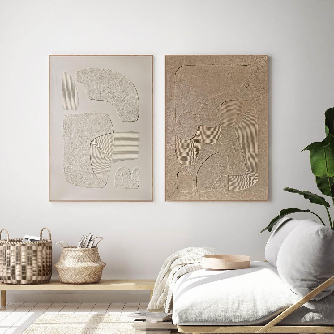 Beige Textured Abstract Painting | Textured Painting Set of 2 | Beige ...