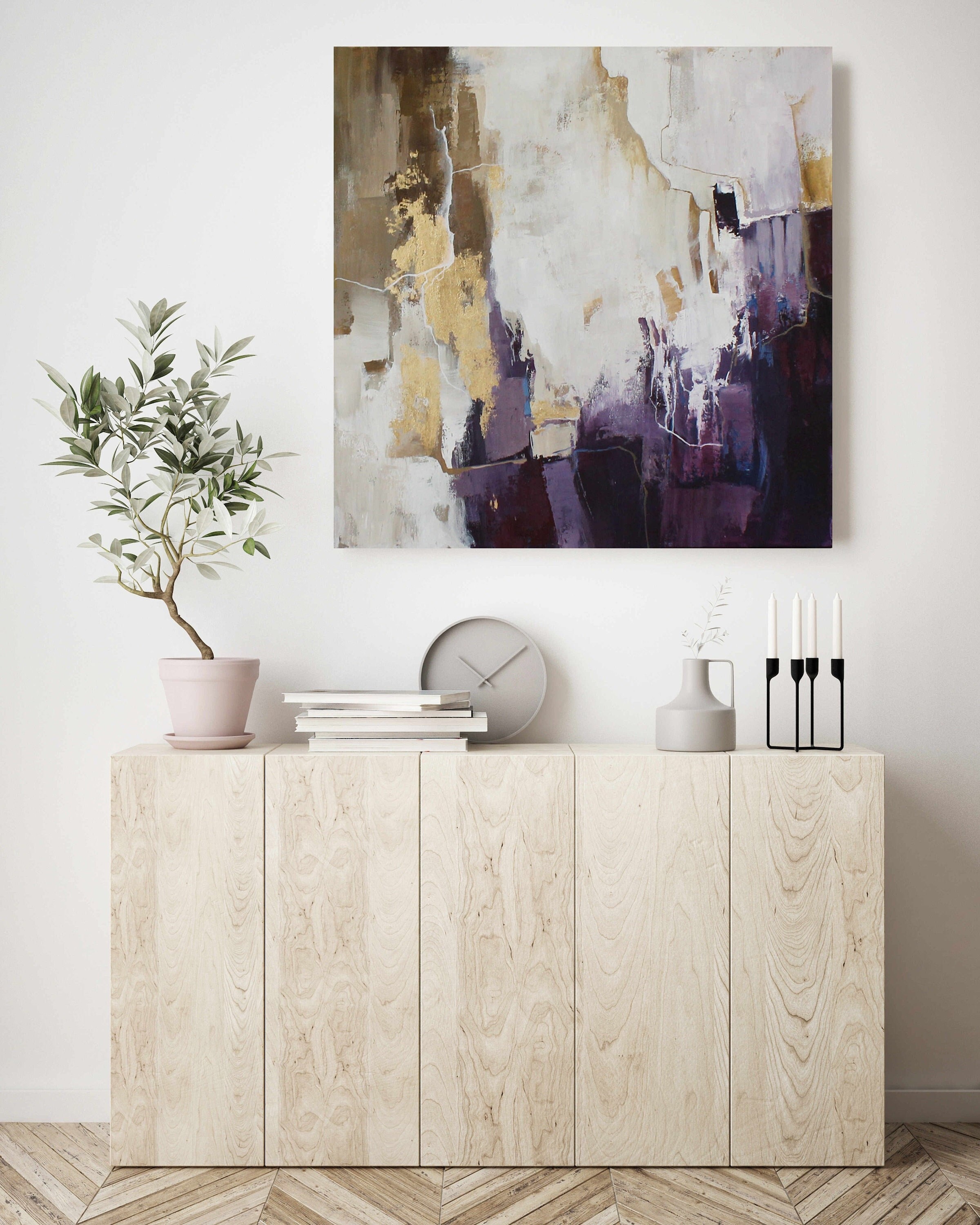 Textured Gold Purple Abstract Canvas | Purple Painting | Purple and ...