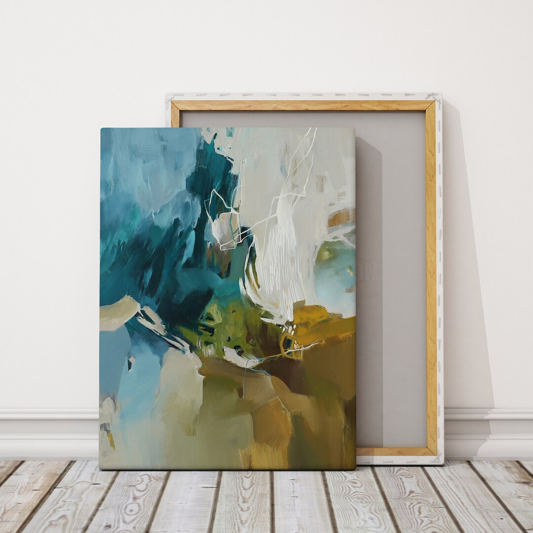 Teal Abstract Painting Canvas | Abstract Paintings Ivory Teal Gray ...