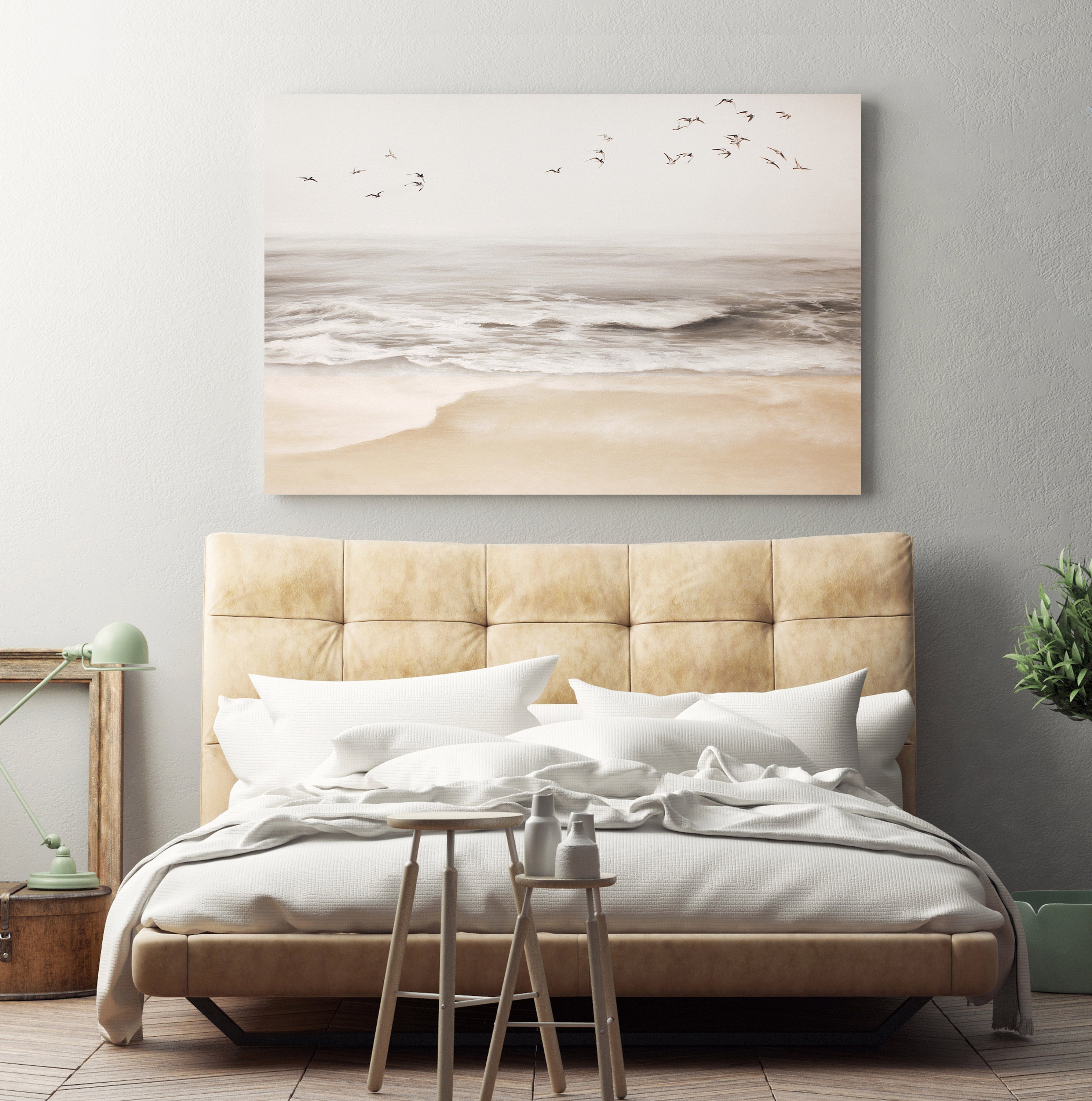 Beige Sea | Seascape Painting | Bedroom Paintings Warm Colors | Coast ...