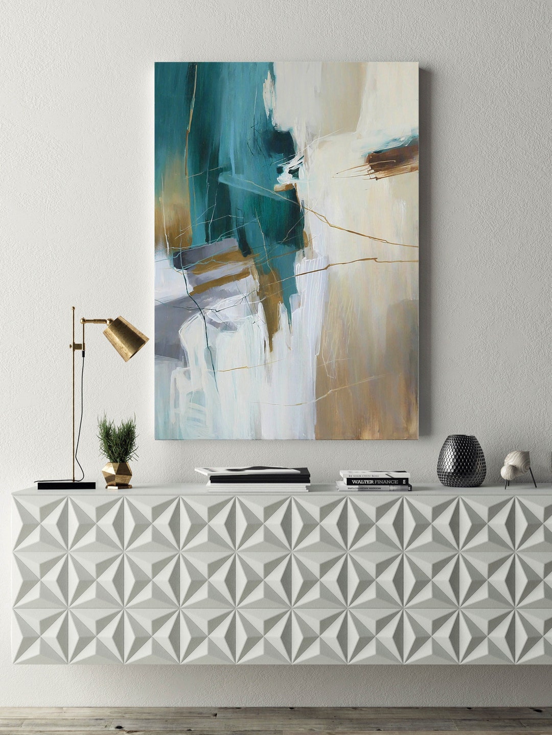 Teal Abstract Painting Canvas | Abstract Paintings Ivory Teal Gray ...