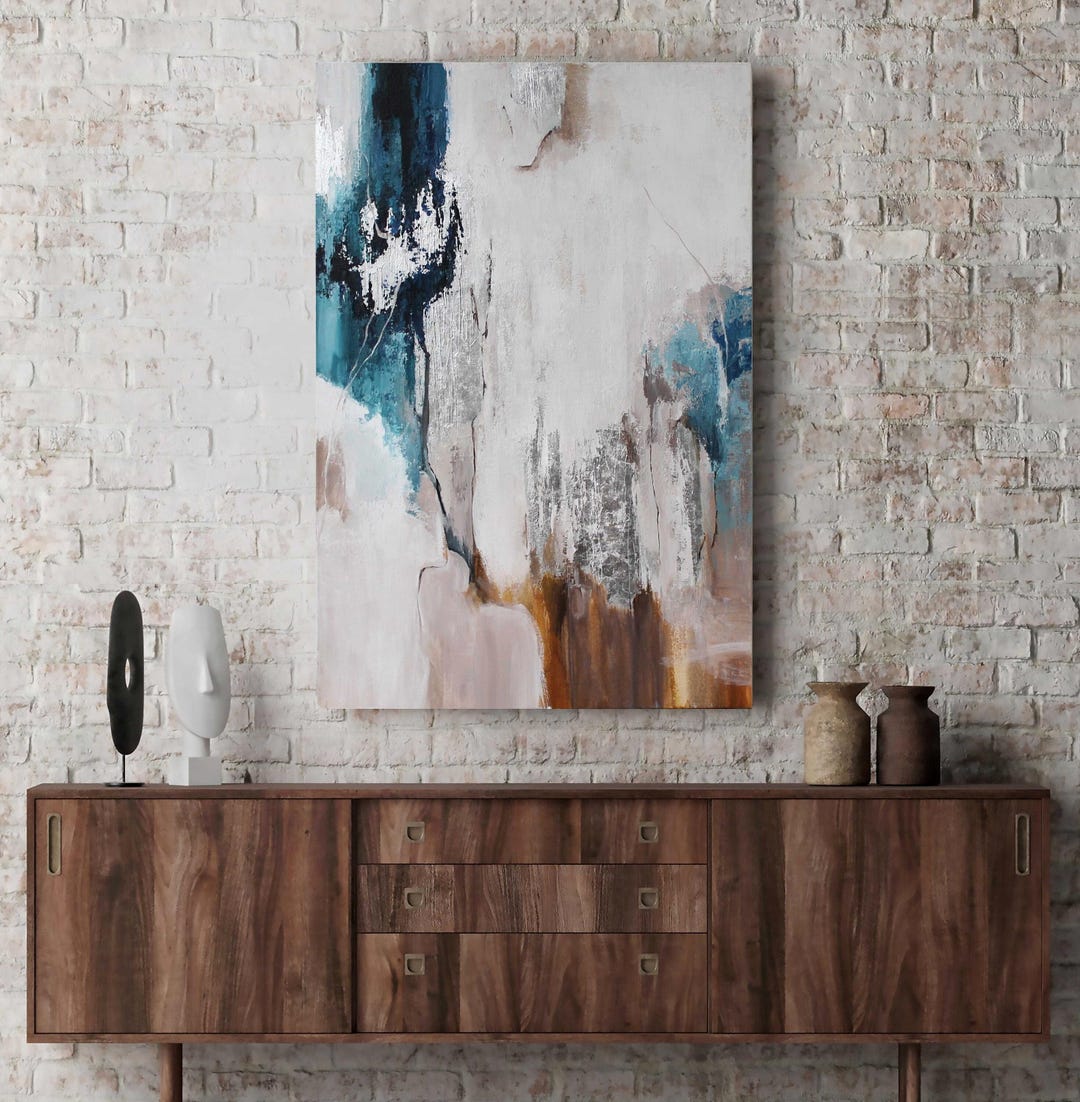 Blue Abstract Painting | Blue and Silver Wall Art | Original Blue ...