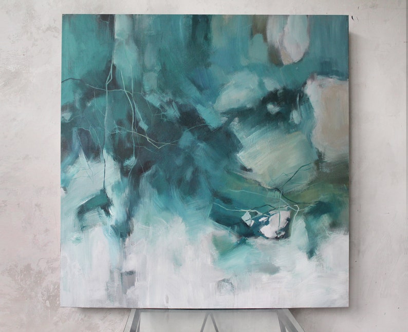 Teal Painting | Teal Wall Art | Abstract Teal | Mint Abstract ...