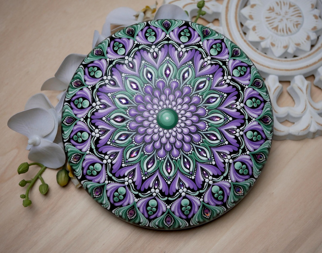 Mandala Stone 15 Cm, Hand-painted With Rhinestones, Artificial Stone ...