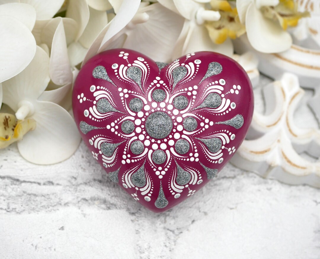 Mandala Heart, Painted Stone, Artificial Stone, Dot Painting ...