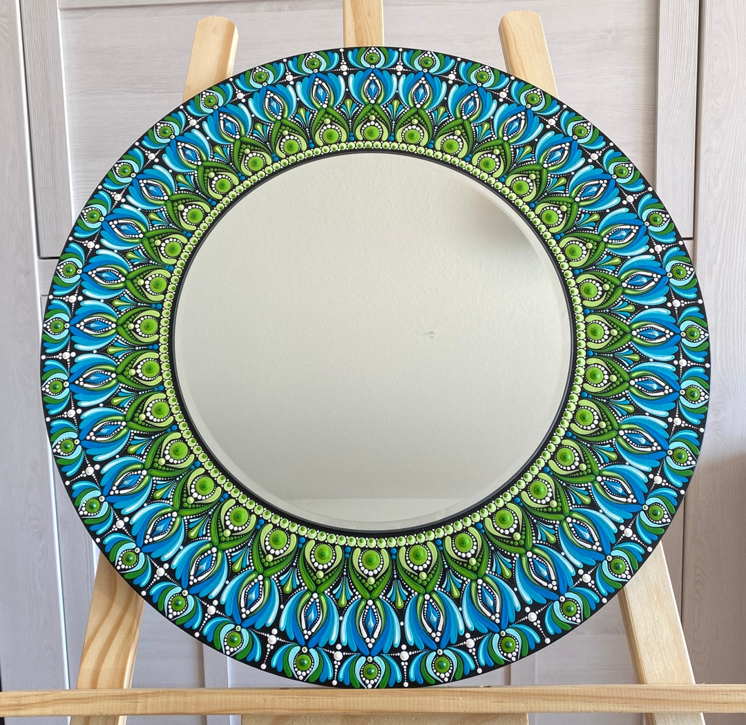 50 Cm Hand-painted Mandala Mirror | Mandala Decoration | Painted Mirror ...
