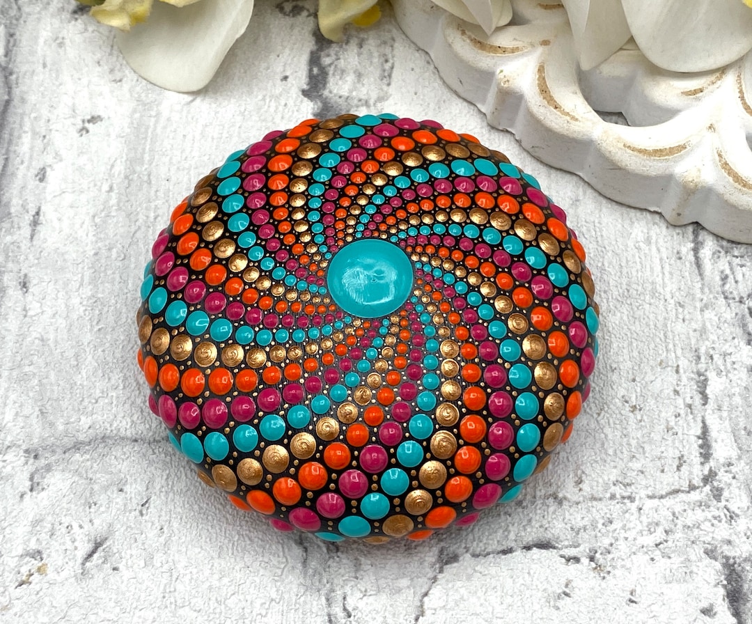 Mandala Stone Sacred Geometry, Spiral Painted Stone, Hand Painted ...