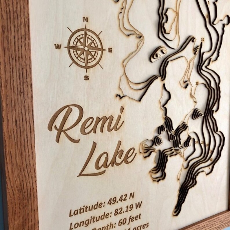Remi Lake Wooden 3D Bathymetric Lake Map Moonbeam Ontario | Etsy