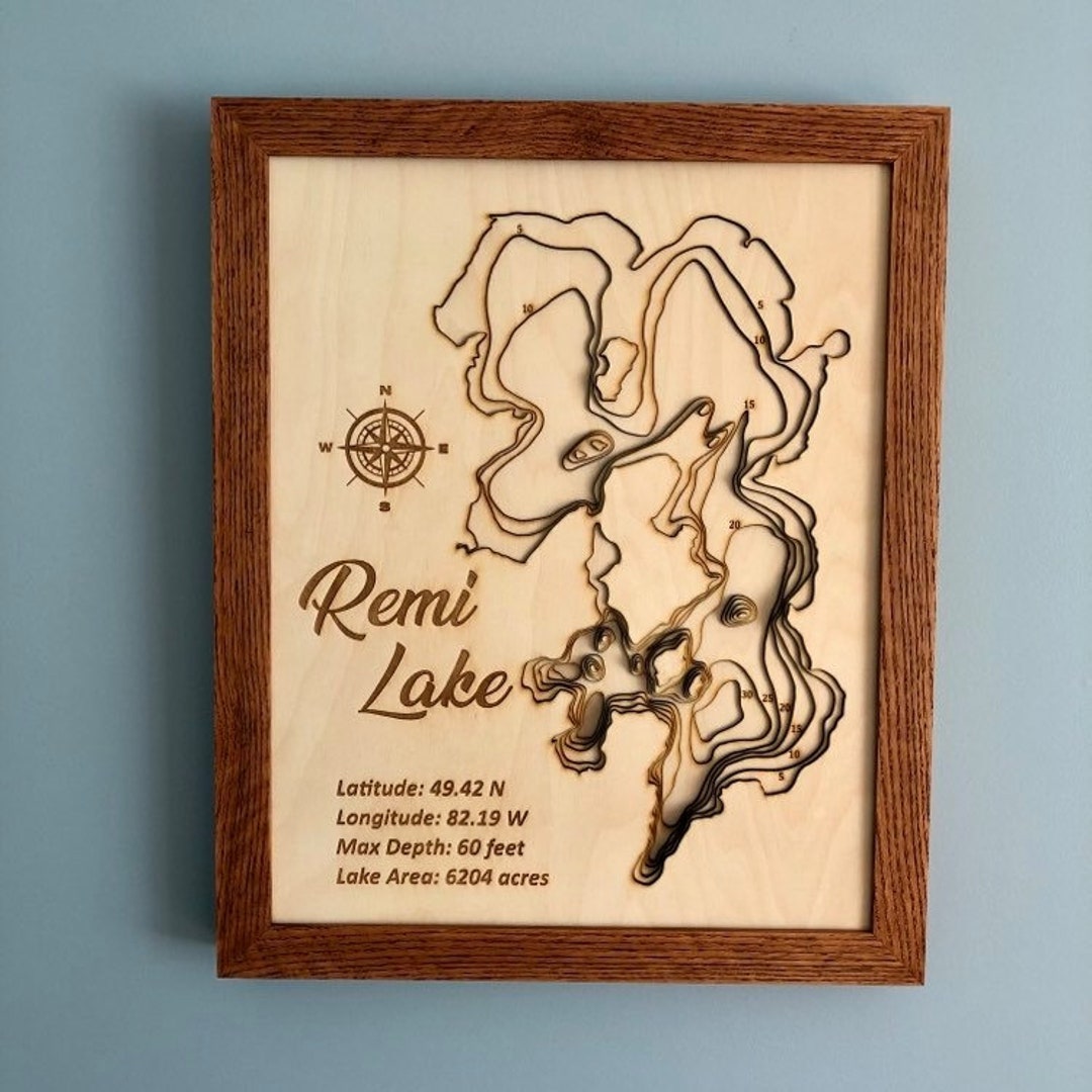 Remi Lake Wooden 3D Bathymetric Lake Map Moonbeam Ontario - Etsy