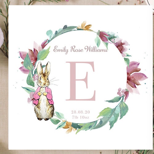 Personalised Pink Peter Rabbit New Baby Girl Card New Baby - Etsy UK