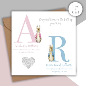 New Baby Twin Card, Personalised Twin Baby Card, Personalised Twin Card ...