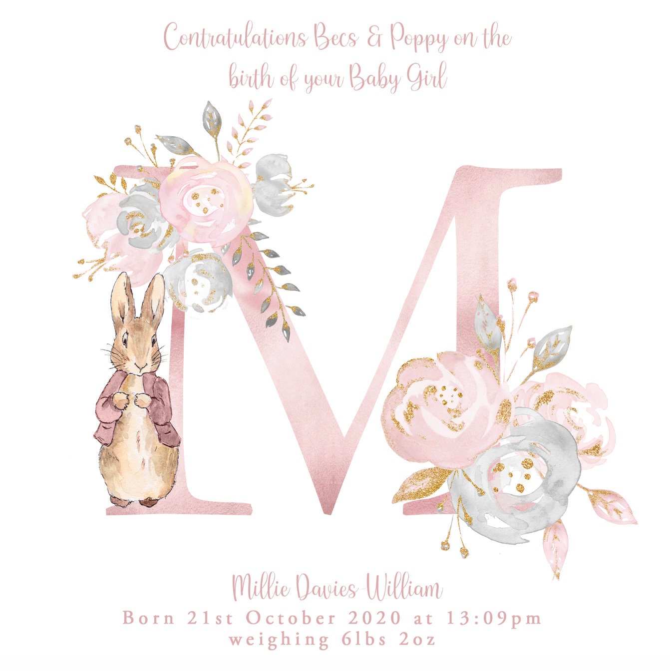 Personalised Peter Rabbit New Baby Card New Baby - Etsy UK