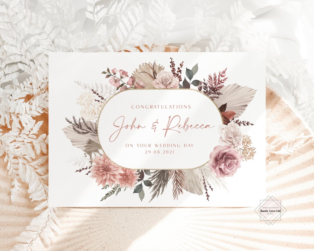 Personalised Wedding Card, Boho Wedding Card, Boho Wedding Style ...