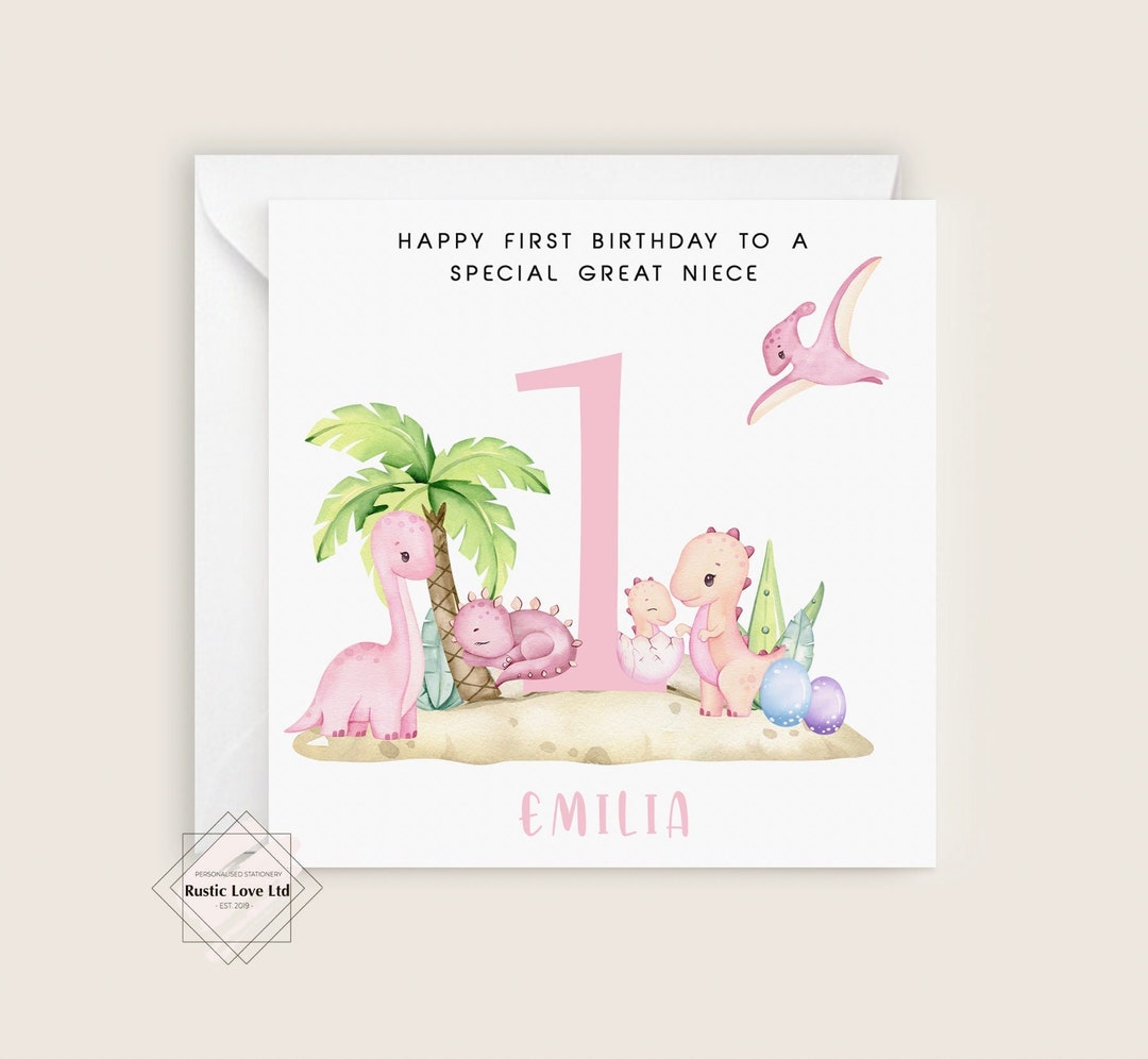 Personalised Dinosaur Birthday Card, Pink Dinosaur, Daughter ...