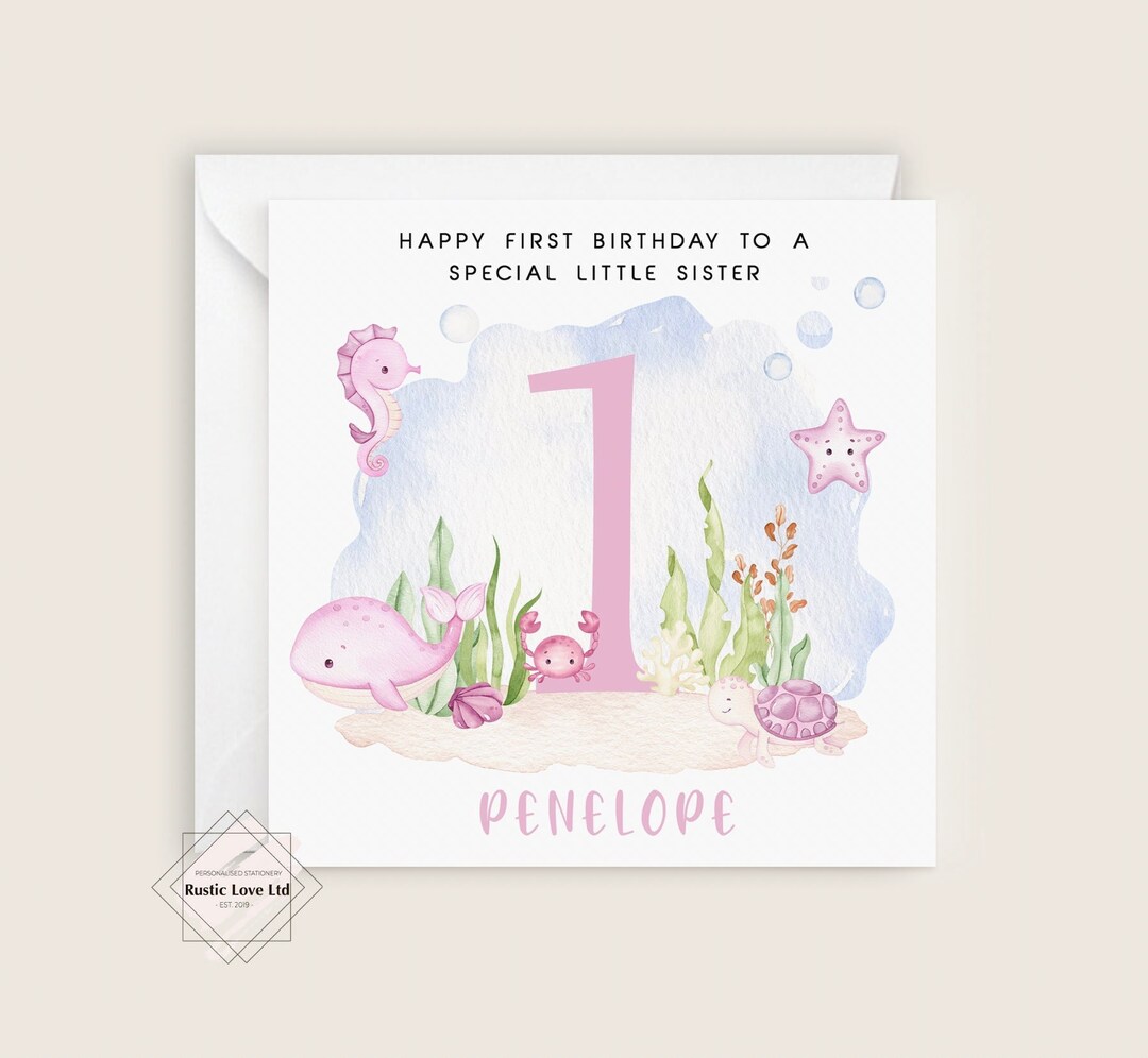 Personalised Pink Sea Life Birthday Card, Pink Under the Sea, Daughter ...