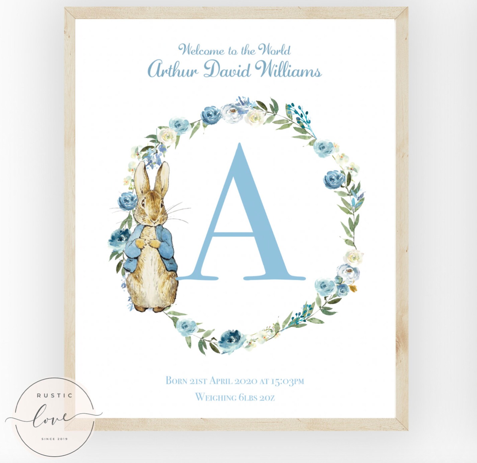 New Baby Personalised Peter Rabbit Print With Birth Details, New Baby ...