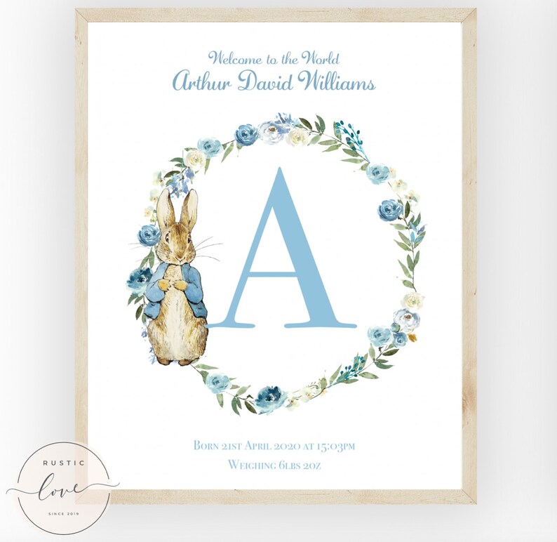 New Baby Personalised Peter Rabbit Print With Birth Details, New Baby ...