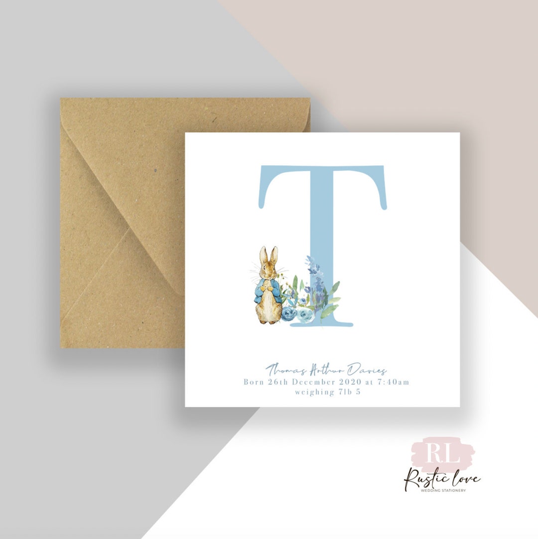 Personalised Peter Rabbit New Baby Card, New Baby, Baby Boy ...