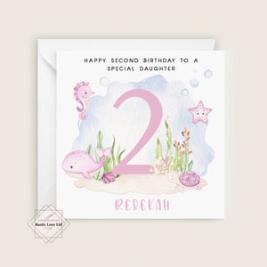 Personalised Pink Sea Life Birthday Card, Pink Under the Sea, Daughter ...
