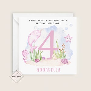 Personalised Pink Sea Life Birthday Card, Pink Under the Sea, Daughter ...