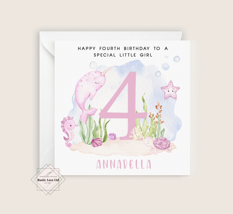Personalised Pink Sea Life Birthday Card, Pink Under the Sea, Daughter ...