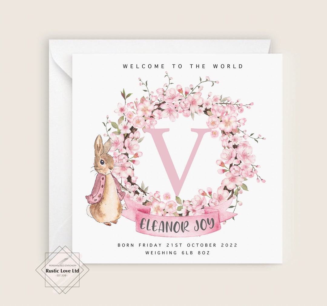 Personalised Peter Rabbit New Baby Card, New Baby, Personalised Card ...