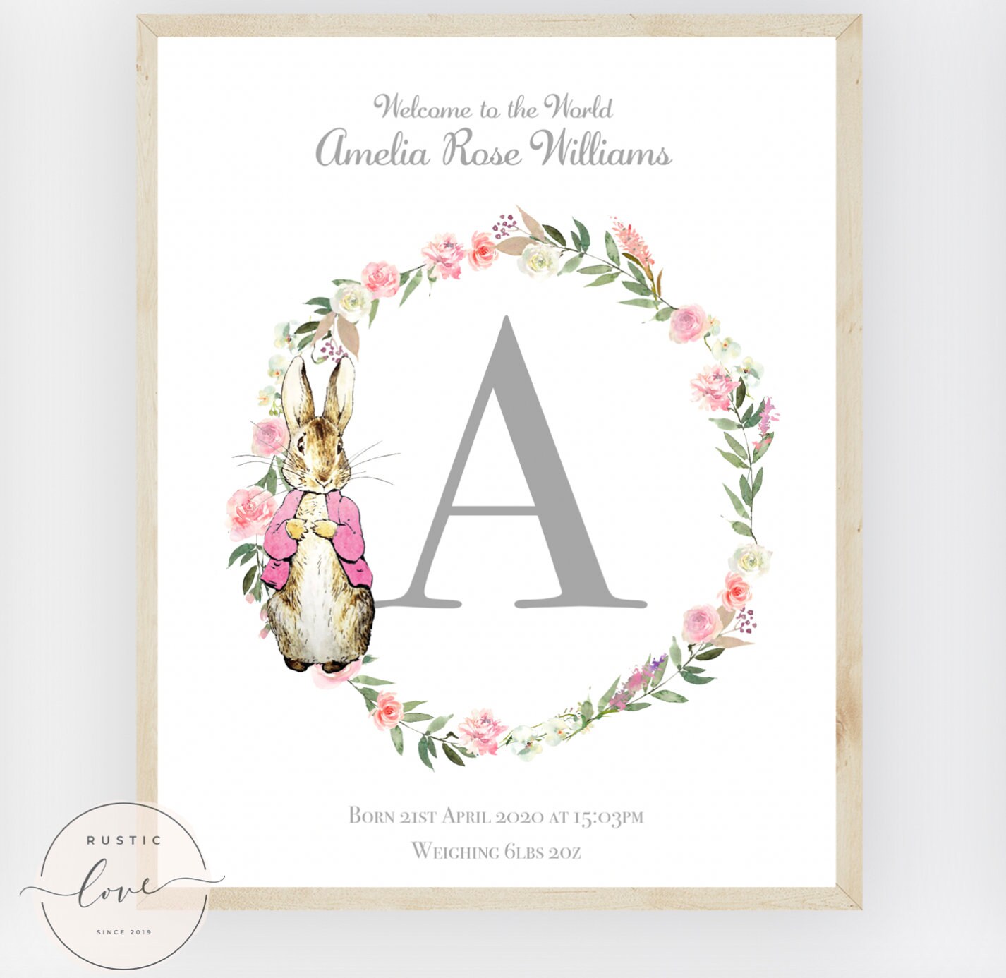 New Baby Personalised Peter Rabbit Print With Birth Details, New Baby ...