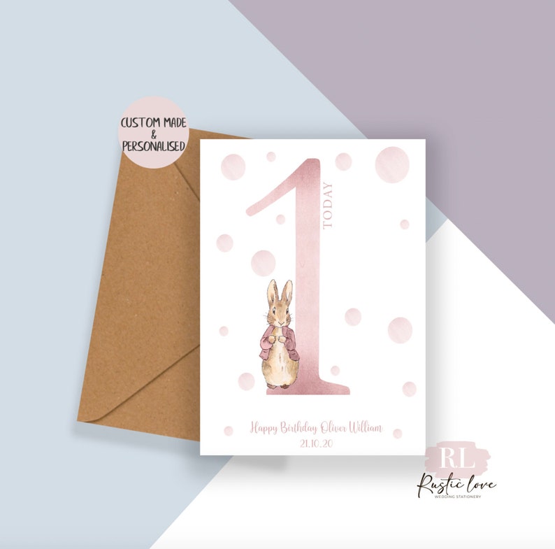 Personalised Peter Rabbit Birthday Card Pink Birthday Card - Etsy UK