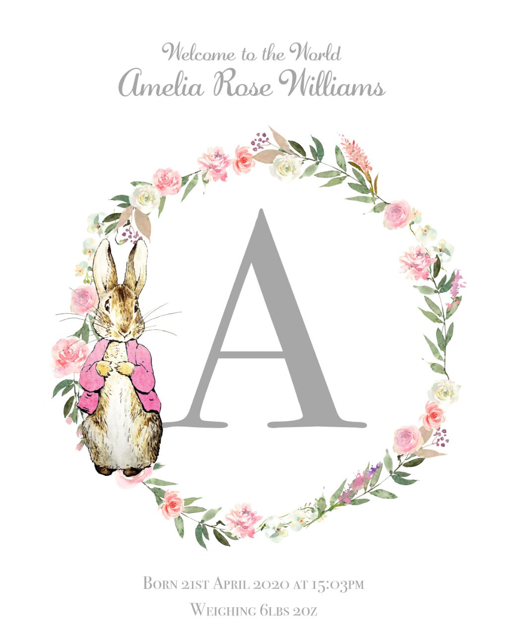 New Baby Personalised Peter Rabbit Print With Birth Details, New Baby ...