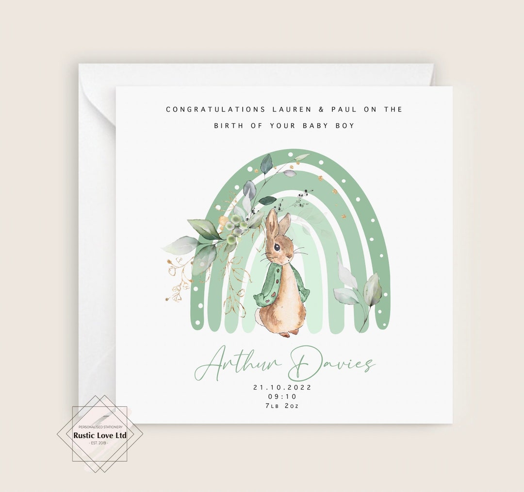 Personalised Peter Rabbit New Baby Card, New Baby, Personalised Card ...
